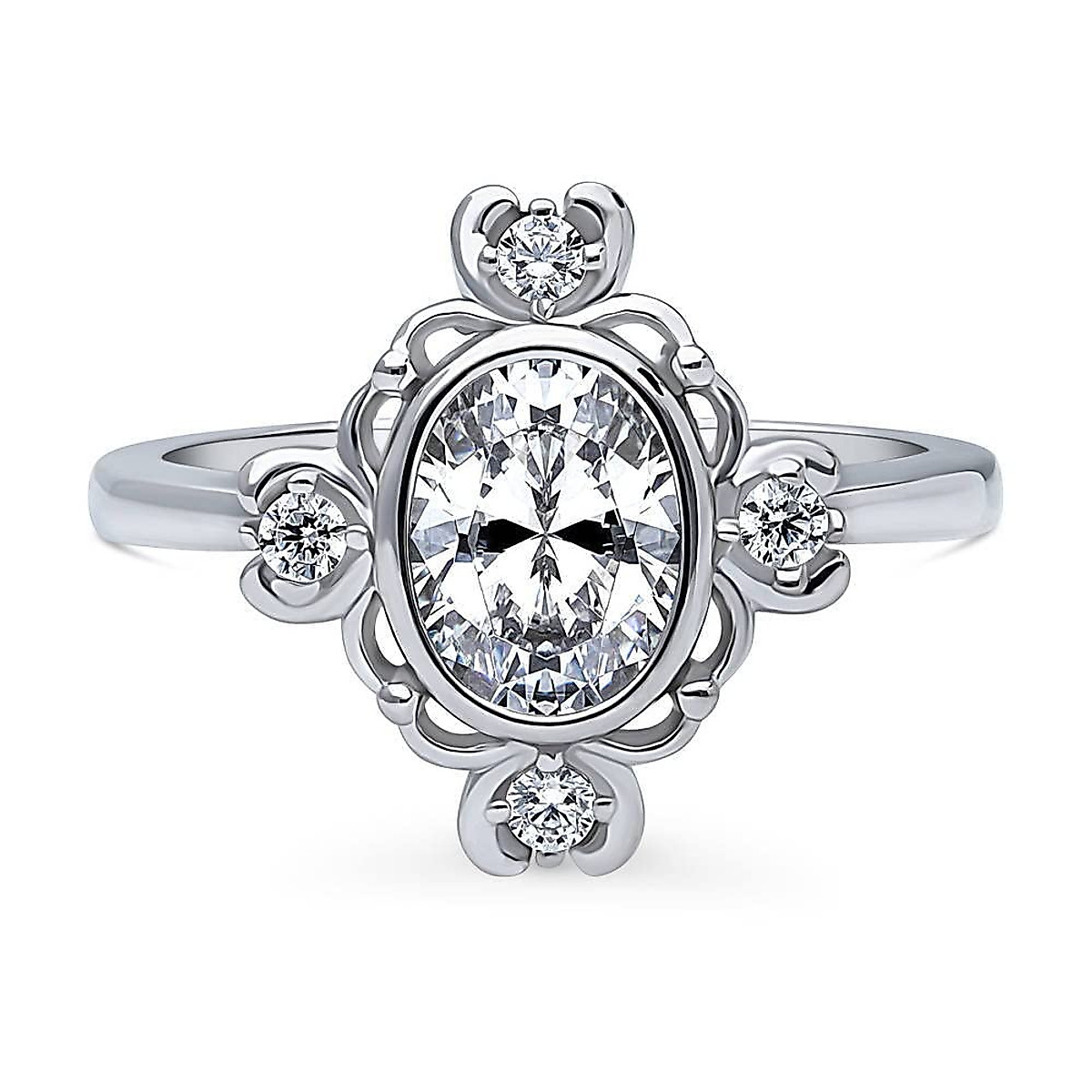BERRICLE Sterling Silver Flower Cubic Zirconia CZ Art Deco Promise Ring for Women, Rhodium Plated Size 9