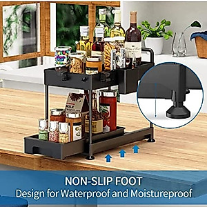 TIDY HOMES 2-Tier Under Sink Sliding Organizer - Premium Pull Out Storage Organizers with Dividers and Accessories for The Kitchen, Bathroom, Home Office, Full Size Cleaning Supplies, And Much More