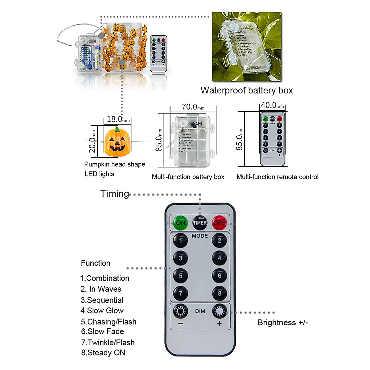 Halloween Decorations Outdoor, LED Pumpkin Lights, Battery Operated with Waterproof 8 Modes Twinkle Lights, for Halloween Party Home Garden Tree Porch Decoration