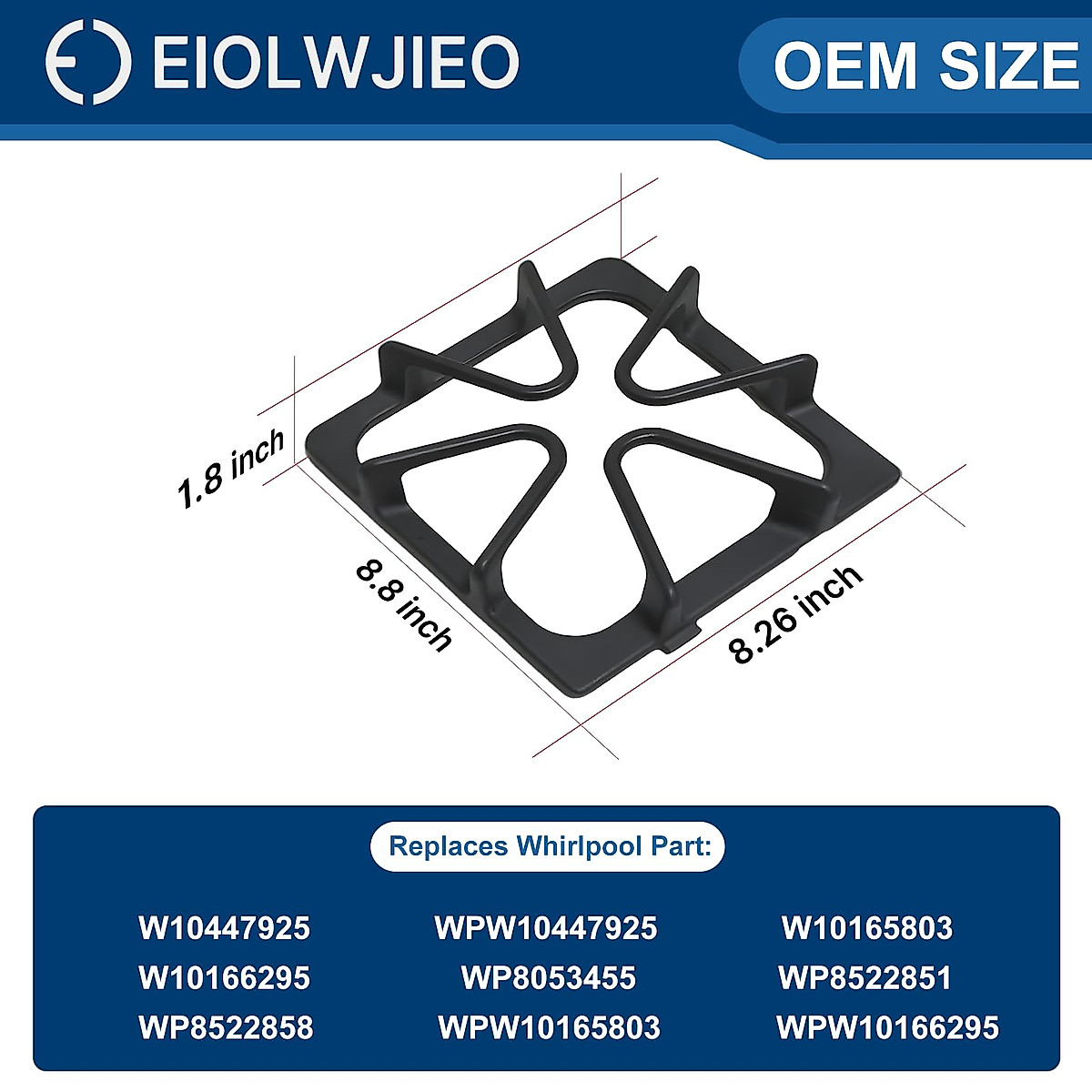 EIOLWJIEO W10447925 Burner Grate Replacement for Whirlpool Range Stove Cooktop, Compatible with Amana, Maytag, Kenmore Gas Stove Top Grate Parts, Matte Enamel Cast Iron Range Burner Rack 4-Pcs