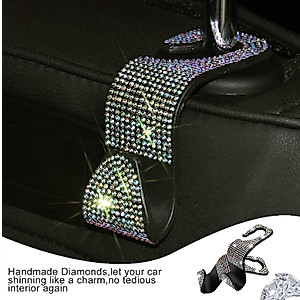 Gseigvee Car Back Seat Headrest Hooks 2 Pack,Car Hook for Purses and Bags, Bling Car Interior Accessories Multi-Color