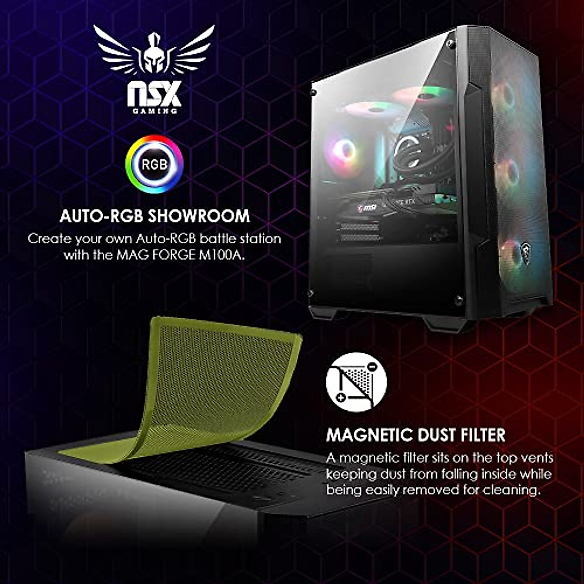 NSX Gaming PC Desktop – AMD Ryzen 5 5500 3.6 GHz, GTX 1650 D6 Ventus XS, 512GB M2 NVME, RGB RAM 16G DDR4 3600, 650W 80PLUS Bronze PSU, Windows 11 Home 64-bit Built in USA