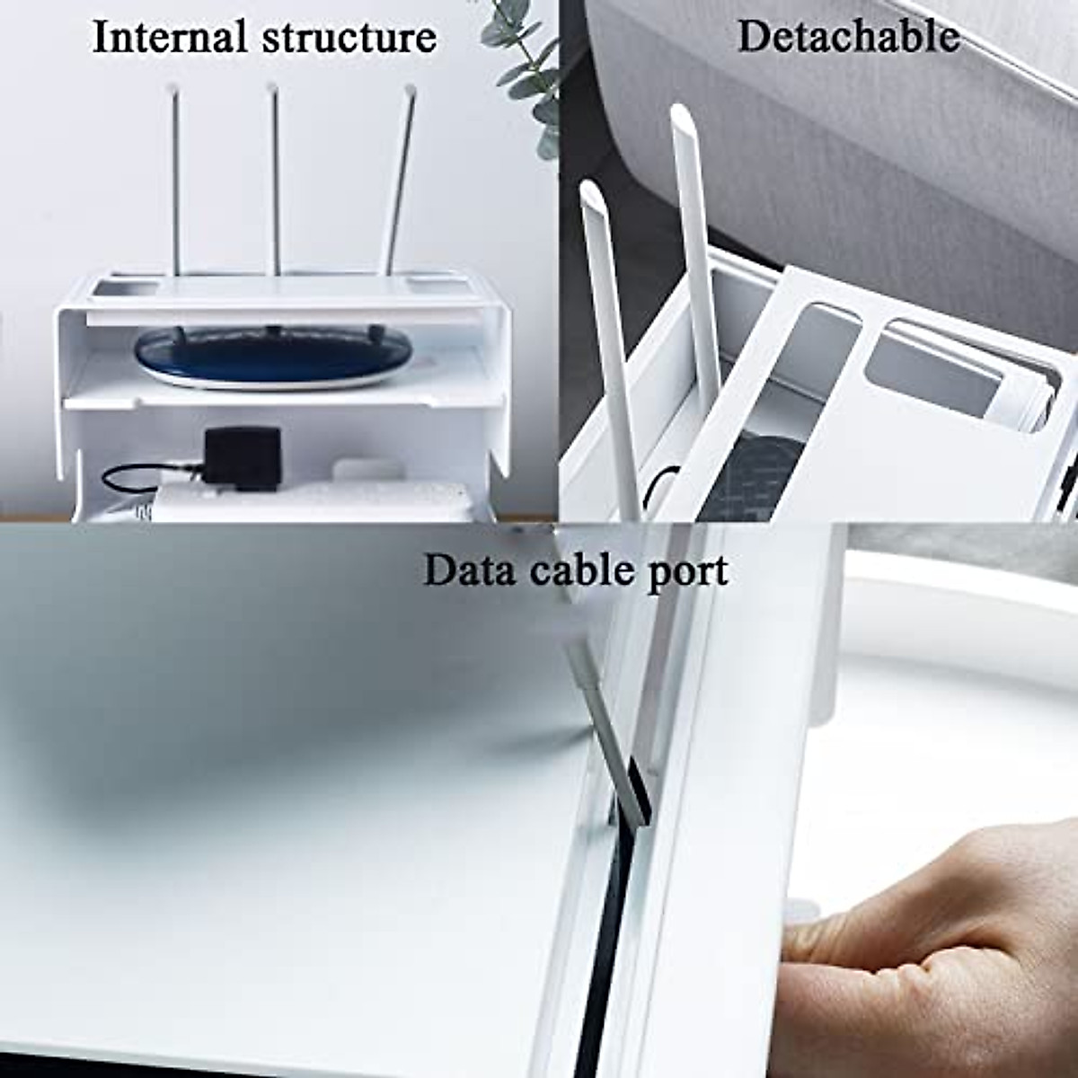 RDBSMGX Multi-Function Router Storage Box Double-Layer Design Router Storage Box Panel Hollow and Breathable Abs Material Removable Front Panel Multiple Openings on The Top Design