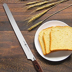 TUO Serrated Slicing Knife 14 inch - Razor Sharp Carving Knives Professional Meat Carver Long Cake Slicer - Premium German HC Steel & Full Tang Pakkawood Handle - Gift Box Included - Fiery Series