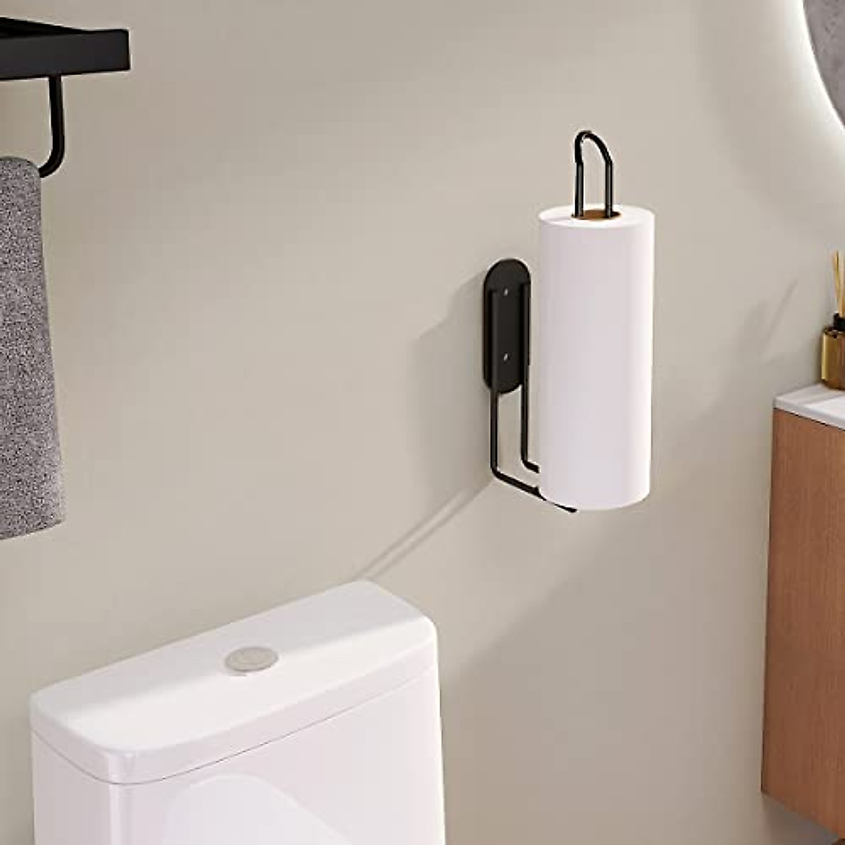 Paper Towel Holder Under Cabinet, H-SPACE Wall Mount Paper Towel for Kitchen, Self-Adhesive and Drilling Paper Towel Bar, Paper Towel Rack, SUS201 Stainless Steel 11 inch (Black, 2PC)