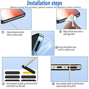 44 Pack Mesh Anti Dust Proof Adhesive Net Sticker with 10 Pcs Silicone Anti Dust Plugs Caps, Speaker Dustproof Cover with Dust Pluggy Kit Protects Charging Compatible with iPhone 15 14 13 12 11 Pro