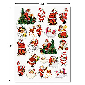 CURRENT Retro Santa Christmas Stickers - 40 Stickers, Two 8-1/2" x 11" Sheets, Holiday Themed, Great for Teachers, Students, Scrapbooking, DIY Arts and Crafts, Gift Wrap
