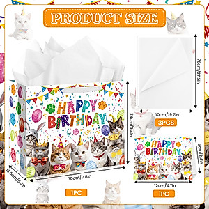 Cat Birthday Gift Bag Cat Birthday Decorations Pet Birthday Supplies with Cat Wrapping Paper and Greeting Card Meow Birthday Party Decorations for Kids Baby Shower Birthday Christmas Decorations Party Supplies