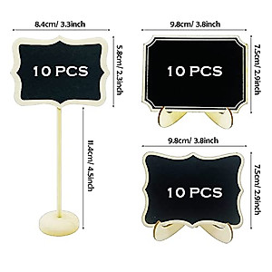 Woohome 30 PCS Mini Black Board and 10 PCS Chalkboard Wooden Clips with Chalk, 4 Style Mini Chalkboards Mini Wooden Blackboard Signs for Message Board Signs, Party Wedding Table