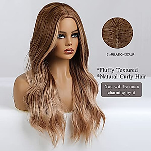 Esmee 24 Inches Long Wavy Wig Brown ombre Blonde Wigs Cosplay Party Wigs for Women Heat Resistant Fibre for Daily Party Use