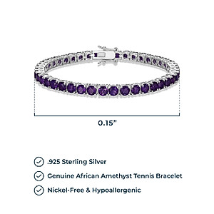 MORGAN & PAIGE Amethyst Tennis Bracelet For Women - 925 Sterling Silver Natural Gemstone Bracelet With 4mm Purple African Amethyst - February Birthstone Bracelet - 7.25"