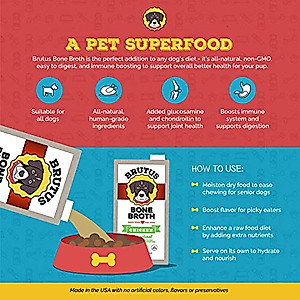 Brutus Bone Broth for Dogs 64 oz | All Natural | Made in USA | Glucosamine & Chondroitin for Healthy Joints | Human Grade Ingredients | Hydrating Dog Food Topper & Gravy (Beef, 2-Pack)