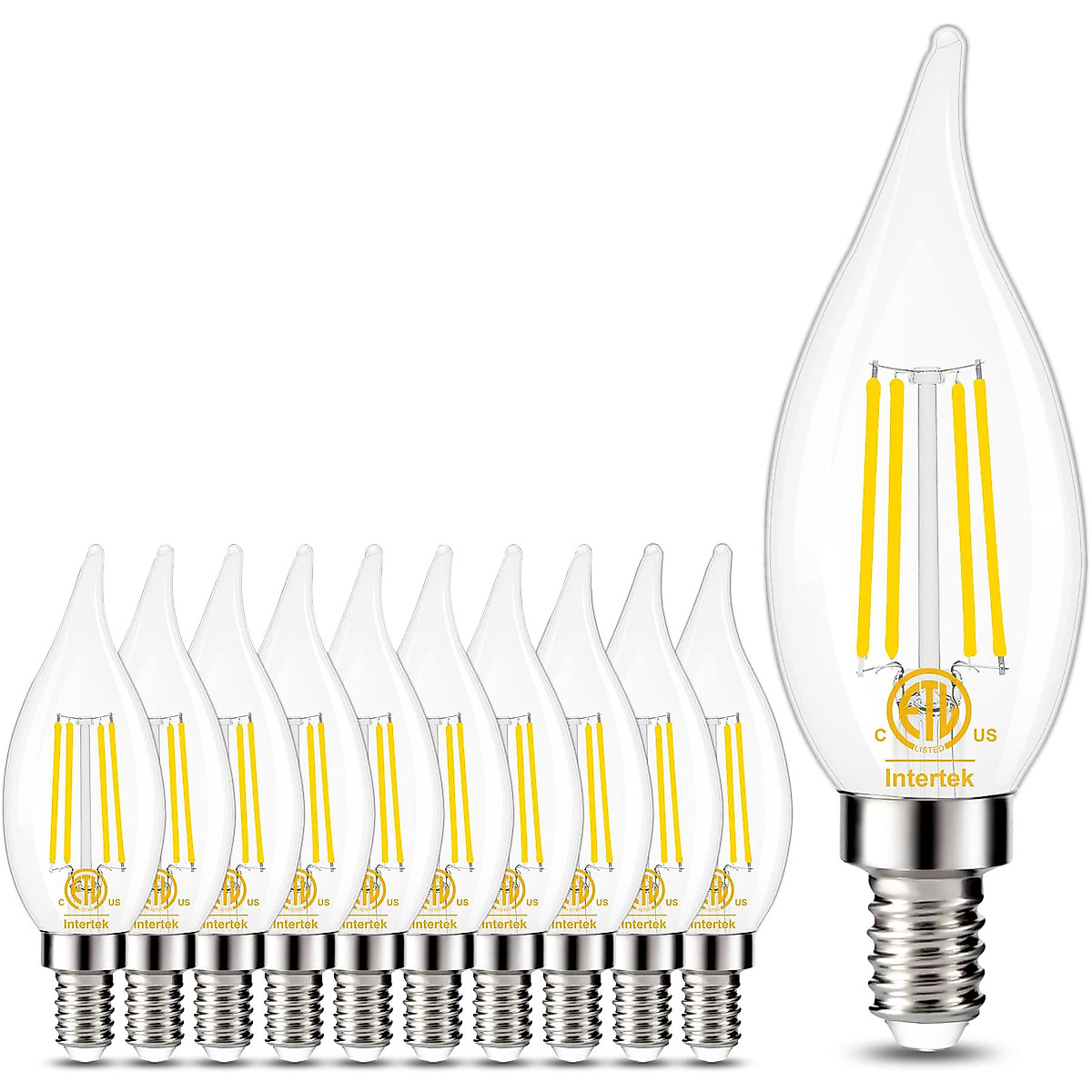 E12 LED Bulb Dimmable 60 Watt Equivalent, Golspark 4000K Natural Daylight 4W E12 Candelabra LED Light Bulbs, Small Base Type B Candle Light Bulbs for Chandelier, Ceiling Fan, Flame Tip, 550LM, 10 Pack