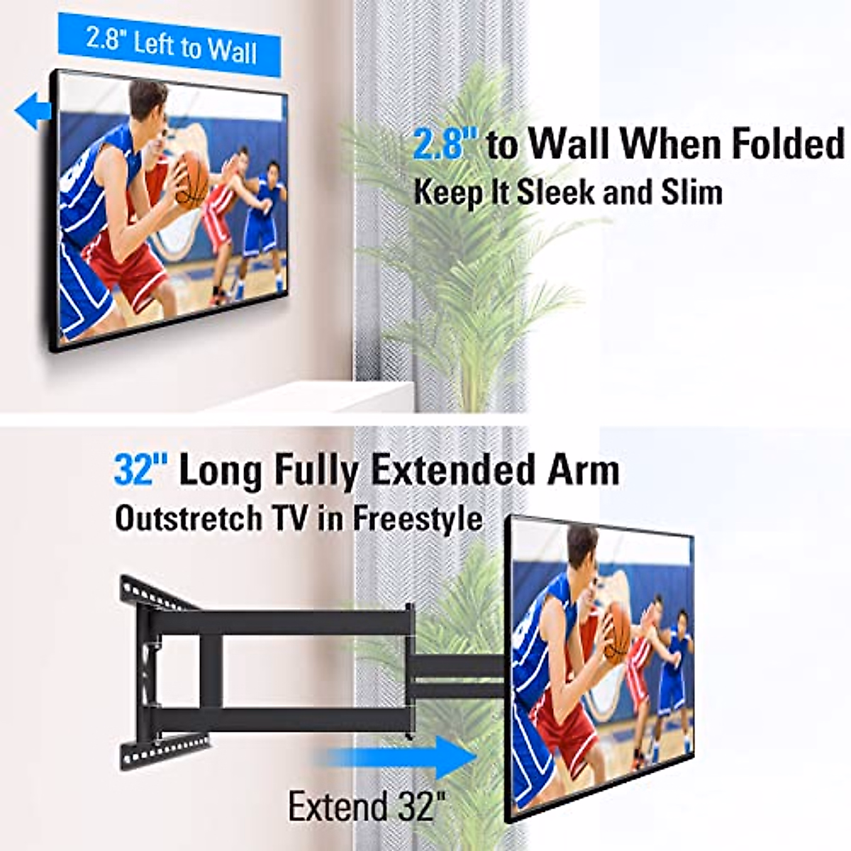 Mounting Dream Long Arm TV Wall Mount for 37-75 Inch TV, Corner TV Wall Mount with 32” Long Extension, Full Motion TV Mount Swivel & Tilt, Fits Max VESA 600x400mm,100 lbs, 16”,18”,24” Studs MD2285-LA