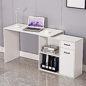 VANSPACE L-Shaped Rotating Computer Desk 68 inch with Storage Shelves Home Office Corner Desk with Drawers and File Cabinet Multipurpose Study Writing Table for Bedroom Small Space White