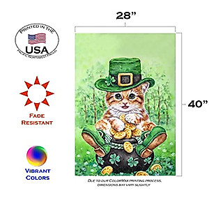 Toland Home Garden 1010806 Clover Kitty St Patricks Day Garden Flag 28x40 Inch Double Sided for Outdoor St Pats House Yard Decoration