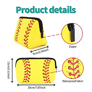 AJLTPA Cosmetic Bag Waterproof Neoprene Zipper Pouch Travel Portable Toiletry Makeup Bags Organizer Case for Women and Girls, Teen Girl Team Player Mom Coaches, Softball