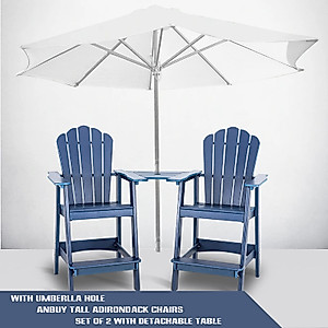 Anbuy Balcony Chair Tall Adirondack Chair Set of 2 Outdoor Adirondack Barstools with Connecting Tray - Patio Stools Weather Resistant for Deck Balcony Pool Backyard, Navy Blue