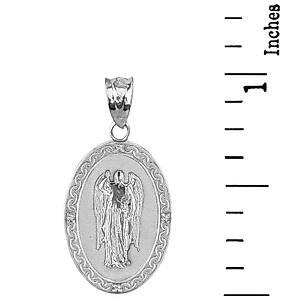925 Sterling Silver Saint Gabriel The Archangel CZ Oval Medal Pendant (1")