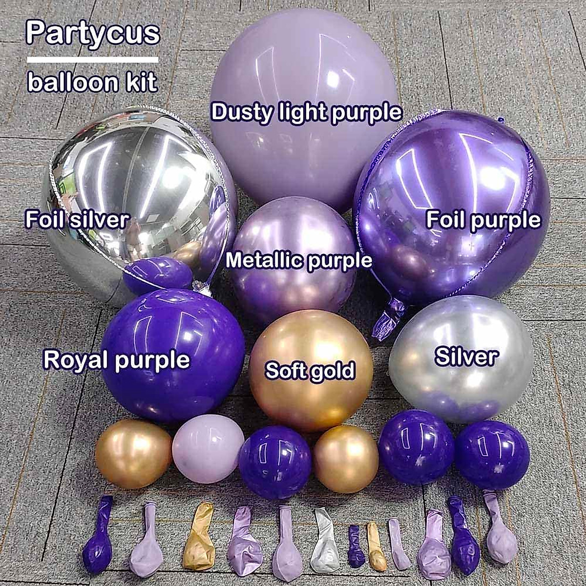 Purple Gold Balloon Arch Kit Double Stuffed Dark Purple Dusty Light Lavender Silver Balloon Garland with 18inch Foil Lilac Balloons for Birthday Baby Shower Bridal Wedding Party Decoration