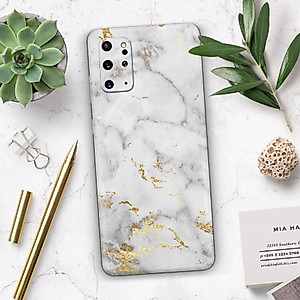 DesignSkinz Marble & Digital Gold Foil V3 Protective Vinyl Decal Wrap Skin Cover Compatible with The Samsung Galaxy S20 (Screen Trim & Back Glass Skin)