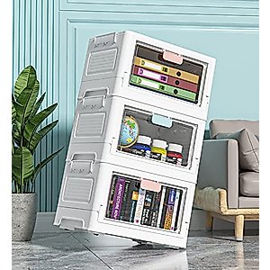 Radefasun Foldable Storage Bins with Lid and Clear Door and Weels Plastic Collapsible Storage Box Portable Stackable Grocery Toys Books Container Folding Storage Crate for Home or Car Trunk