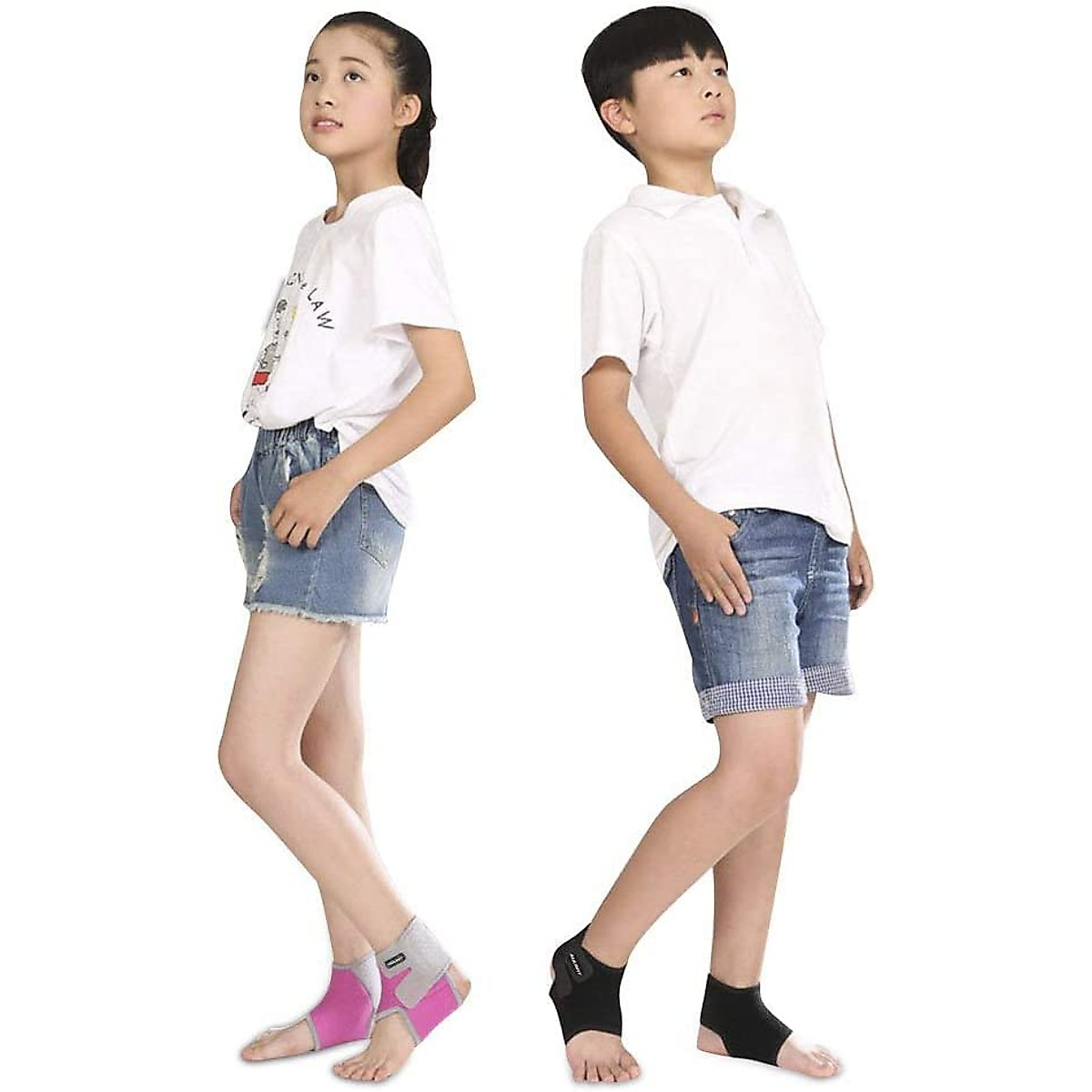 ONTYZZ 1 Pair Kids Ankle Brace Ankle Compression Sleeve Adjustable Ankle Support Brace for Football Basketball Dancing Black/S