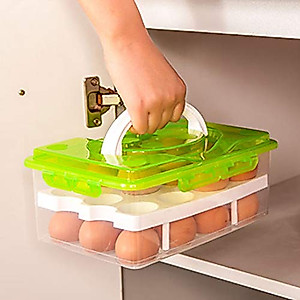 2-Tier Deviled Egg Container Deviled Egg Holder with Lid and Handle Removable Tray for Refrigerator Freezer Storage, Holds 24 Eggs (Green)