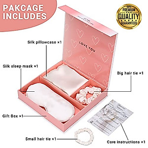 ANNIKA SILK 100% Mulberry Silk Pillow Case for Hair and Skin - 22 Momme 6A Queen Size (20" x 30") Silk Pillow and Sleep Mask Set with Small and Big Hair Tie