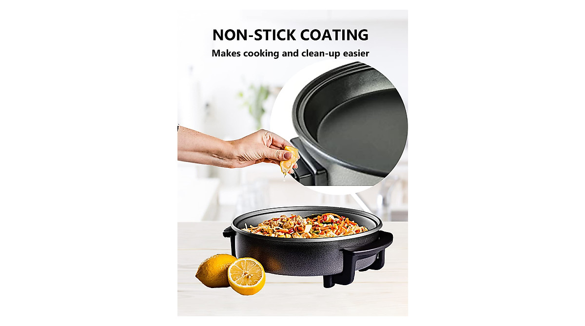 Nonstick Electric Skillet - 12-Inch Aluminum Coated Grill Pan & Glass Lid