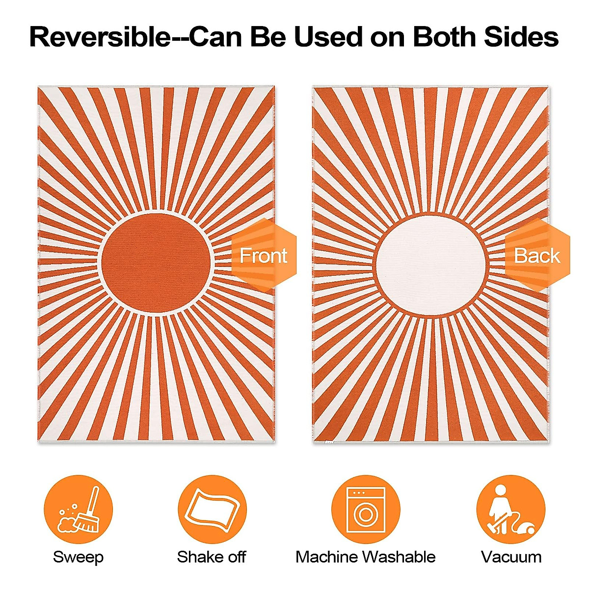 LEEVAN Boho Rug for Living Room, Machine Washable Rugs, Farmhouse 4x6 Rug Cotton Woven Bedroom Rug, Entryway Rugs Indoor, Orange&White