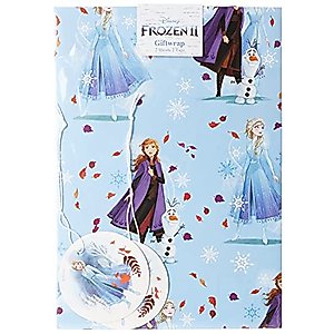 Disney Frozen Wrapping Paper for Girls - 2 Sheets and 2 Tags - Cartoon Design with Anna, Elsa and Olaf - by UK Greetings