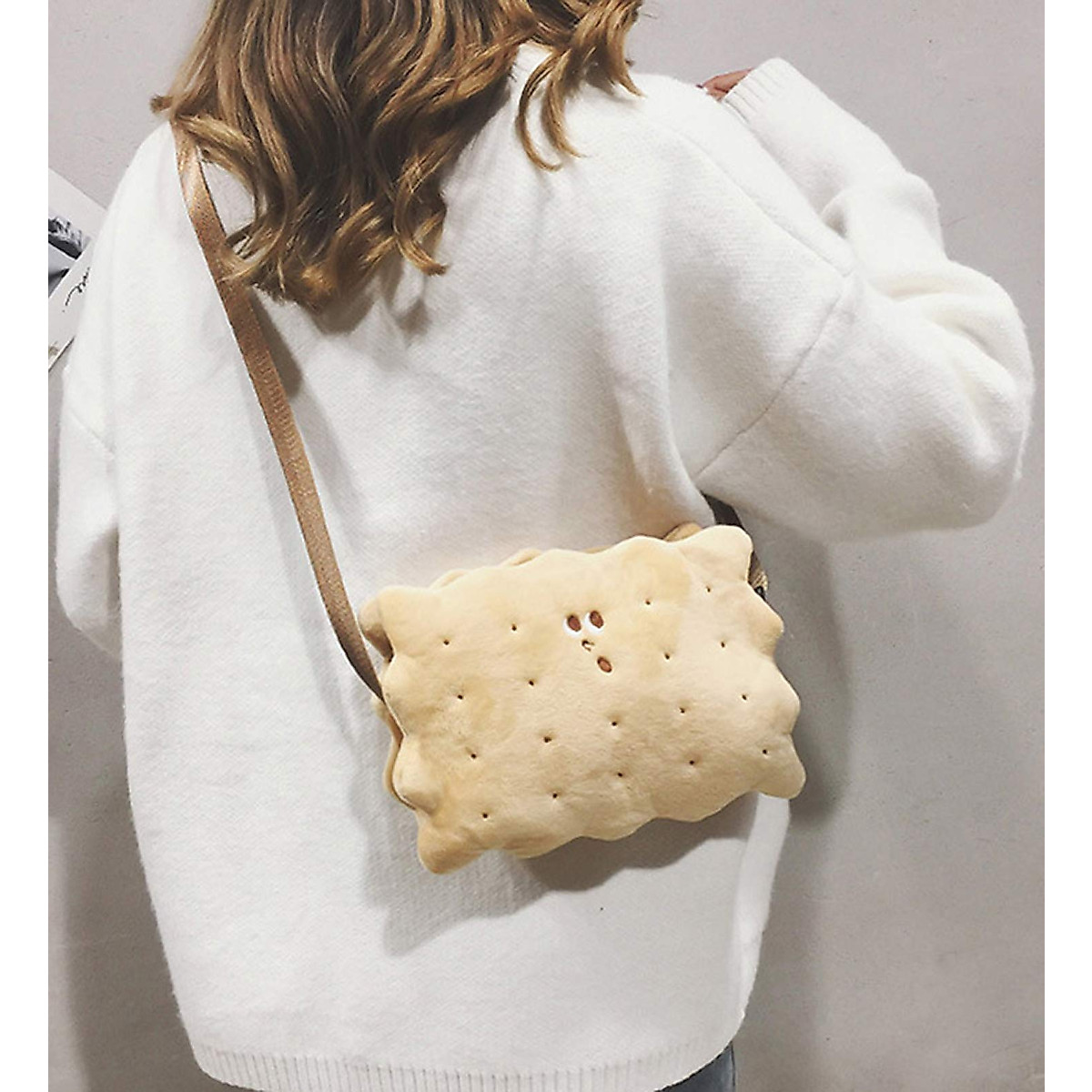 QZUnique Crossbody Bags Biscuit Shoulder Bag Plush Handbags Cute Cartoon Purse Warm Messenger Bags for Women
