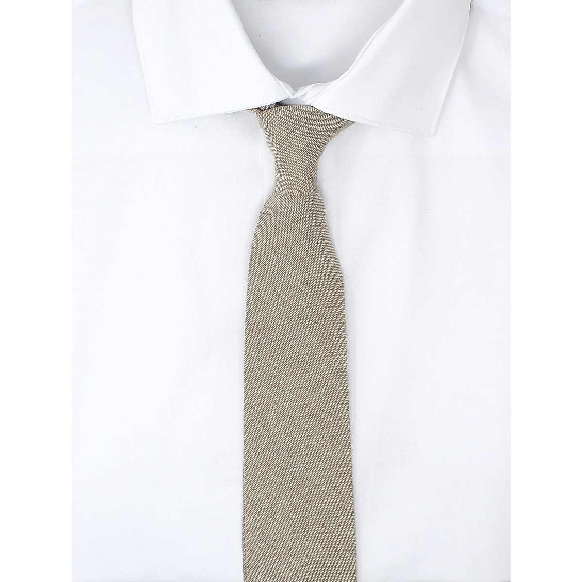 Proper Materials Men's Chambray Cotton Skinny Necktie Tie - Beige