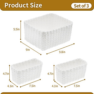 Set of 3 White Woven Baskets - Table Organizer, Natural and Eco-Friendly Storage Solution, Storage Baskets for Shelves, Toy Storage, Sustanabile Paper Rope Material