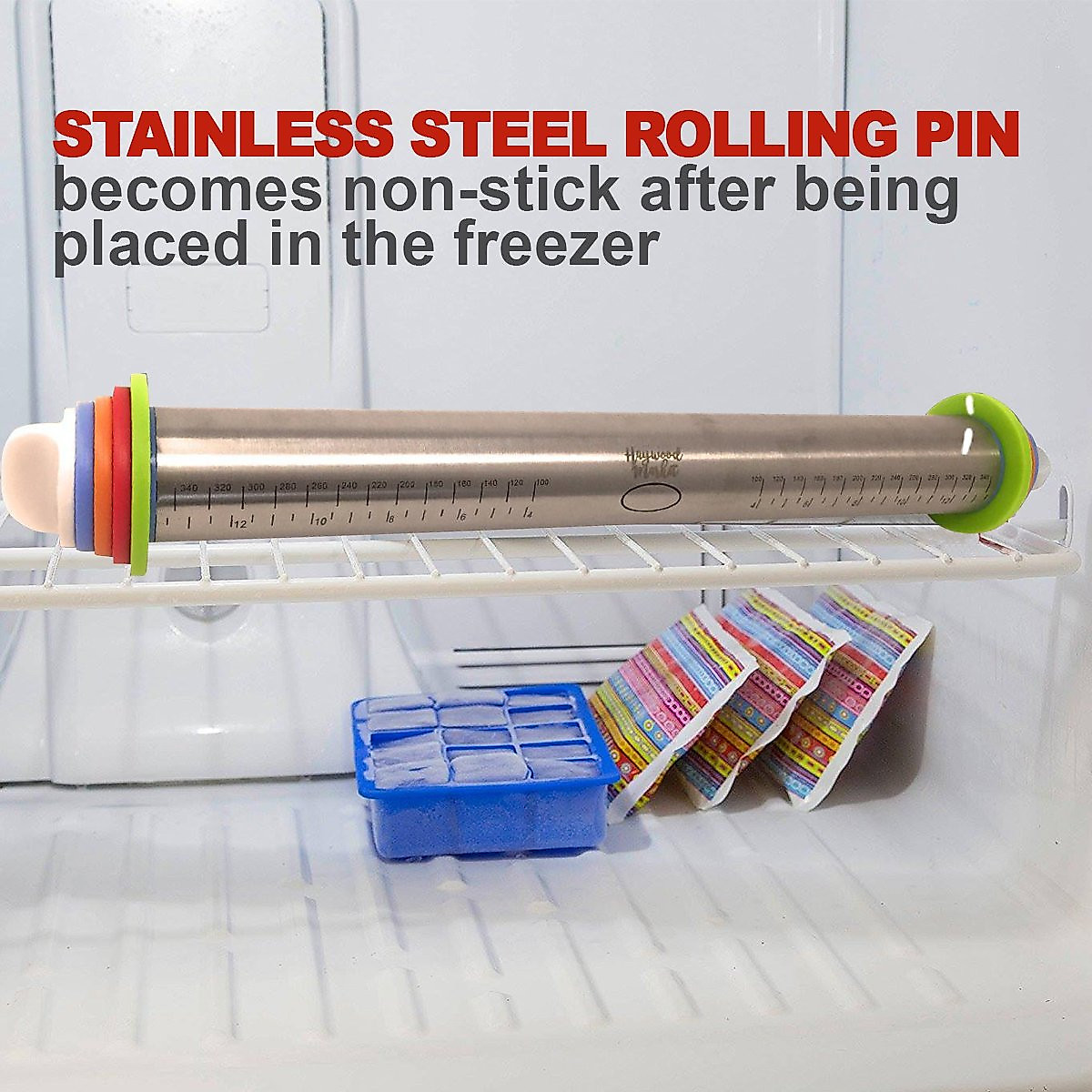 Adjustable Rolling Pin with Thickness Rings Guides - Non Stick - 17 inch Large Heavy Duty Stainless Steel French Style Dough Roller for Baking Pizza Pie Pastries and Cookies