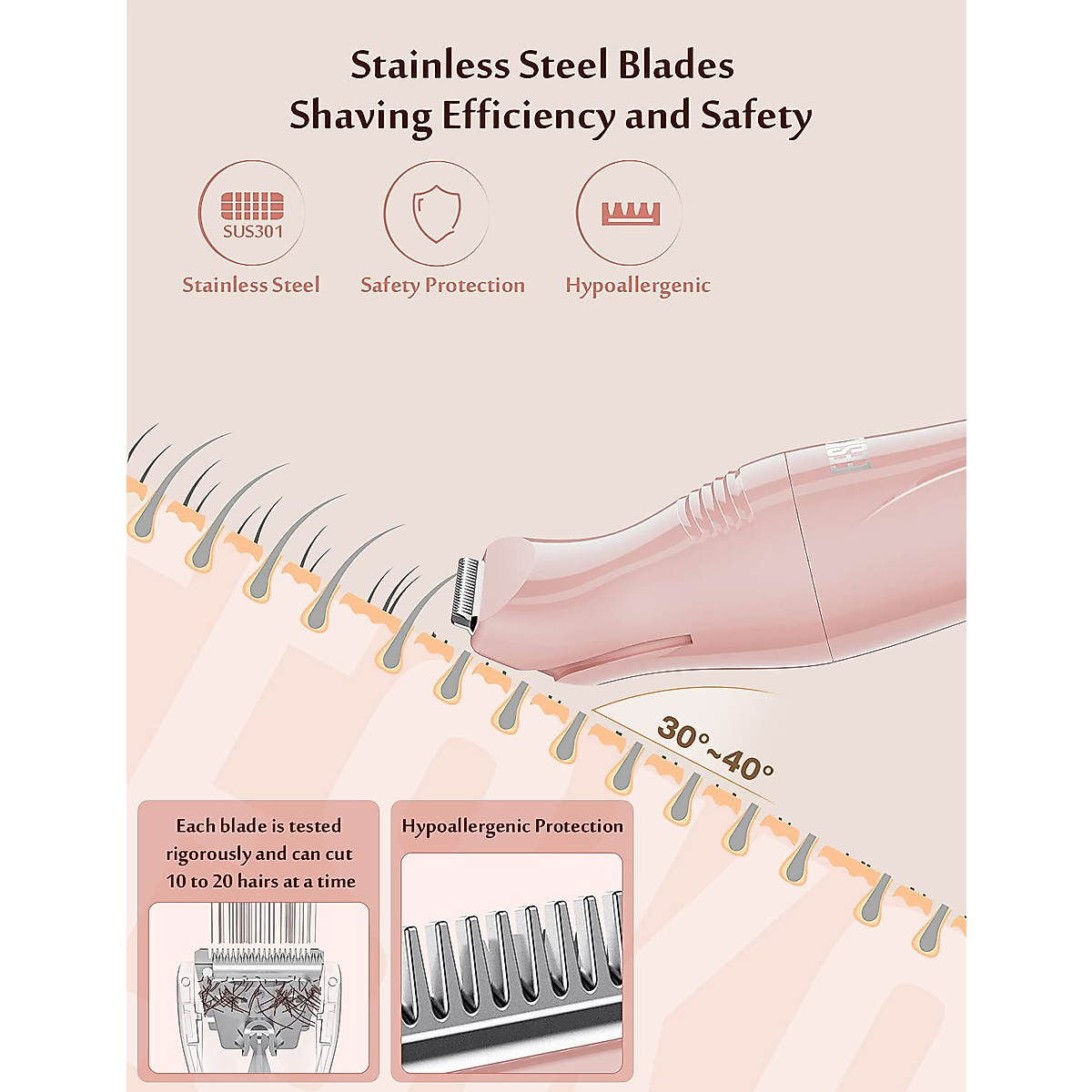 EESKA Bikini Trimmer for Women, 3 in 1 Cordless Electric Shaver Clipper IPX7 Waterproof Wet & Dry Use Lady Razor Groomer for Legs, Arms & Bikini with Painless Facial Hair Removal Eyebrow Trimmer