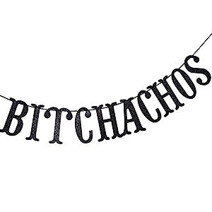 Adios Bitchachos Black Glitter Banner for Going Away, Fiesta, Taco Party Decorations Funny Bunting Photo Booth Props Sign