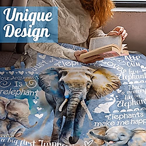 Elephant Gifts for Women, Just A Girl Who Loves Elephants, Throw Blanket for Sister, Daughter, Coworkers, Friends, 65 x 50 Inches, Blue