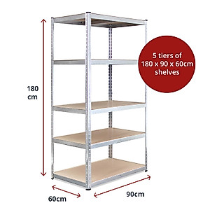 G-Rack Garage Shelving Unit: 180cm x 90cm x 60cm | Single Bay, Galvanised Steel 5 Tier Unit | 175kg Load Weight Per Tier (875kg Per Rack) | for Your Garage & Elsewhere! | Shelf Unit | Van Racking