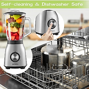 BONISO Countertop Blender High Speed Countertop Kitchen Food Mixer for Blend, Chop, Grind with1.5L/50oz Glass Jar, for Puree, Ice Frozen Fruit Crushing, Nuts Butter, Shakes and Smoothies