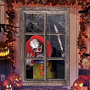 Waenerec Halloween Window Decorations Scary Spooky Clown Window Backdrop Poster for Window Door Wall Coverings Halloween Decor Supplies