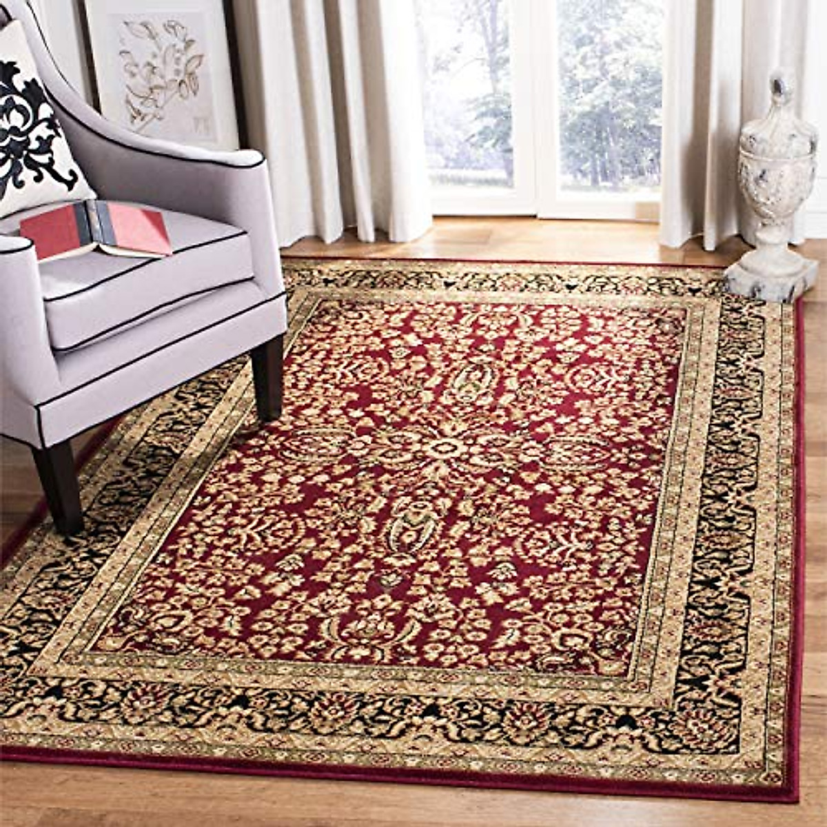 SAFAVIEH Lyndhurst Collection 10' x 14' Red / Black LNH214A Traditional Oriental Non-Shedding Living Room Bedroom Dining Home Office Area Rug