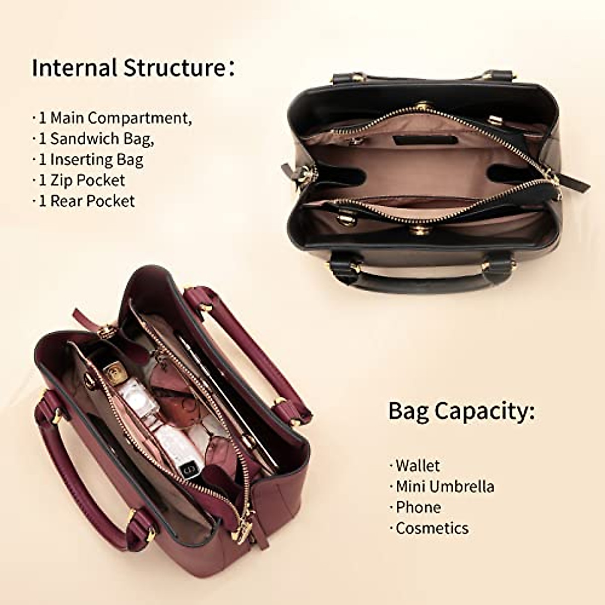 Top-Handle Handbag Leather Stitching Purse for Women Girls Crossbody Bag Tote Satchel Shoulder Bags(Wine)