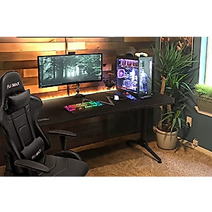 Furmax Gaming Desk T-Shaped Pc Computer Table with Carbon Fiber Surface Free Mouse Pad Home Office Desk Gamer Table Pro with Game Handle Rack Headphone Hook and Cup Holder (Black, 55 Inch)