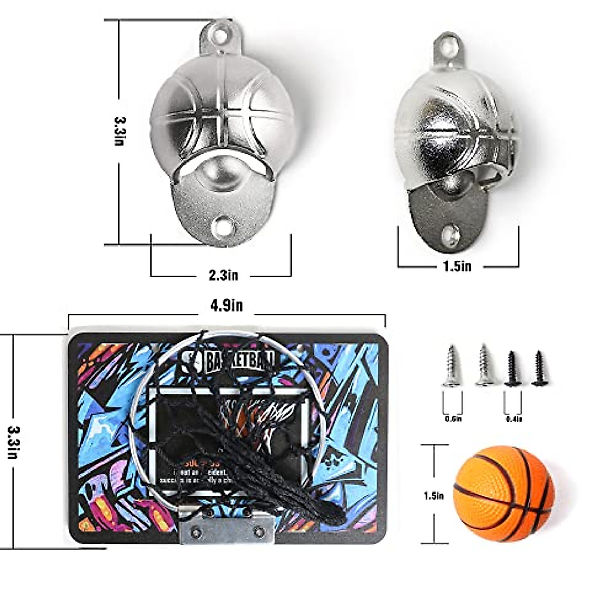 GYSH Bottle Opener Wall Mounted,Bottle Cap Collector With Metal Basket Frame And Basket Net,It Is An Ideal Gift For Basketball And Men'S Beer Lovers (black)