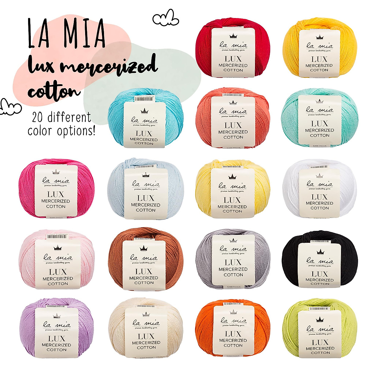 La Mia Lux Mercerized Cotton, 5 Ball (Pack), Total 8.8 Oz. 100% Cotton, Each 1.76 Oz (50g) / 150 Yrds (164 m), 2 :Fine-Sport Orange - 194