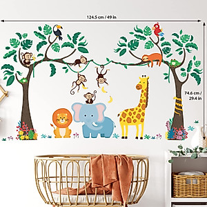 DECOWALL SG-2112 Jungle Animal Tree Wall Decals Elephant Monkey Giraffe Lion Forest Wall Stickers for Kids Baby Nursery Bedroom Playroom Living Room Decor DIY Art
