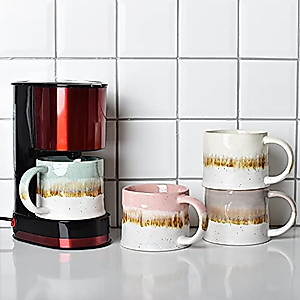 Bosmarlin Medium Ceramic Coffee Mug Set of 2, 15 oz, Big Stoneware Tea Cup for Office and Home, Dishwasher and Microwave Safe (Green, 2)