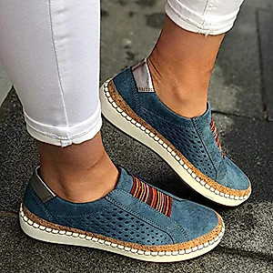 eczipvz Sneakers for Women Walking Shoes, Women's Low Top Round Toe Flat Loafers Casual Comfortable Slip on Fashion Sneakers Blue